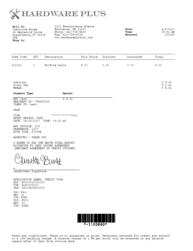 Receipt With Company Logo And Customer Signature In Microsoft Dynamics ...